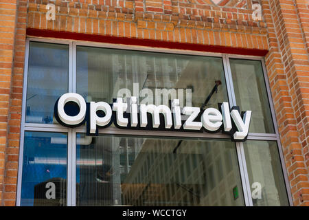Optimizely sign and logo on facade of company headquarters building ...
