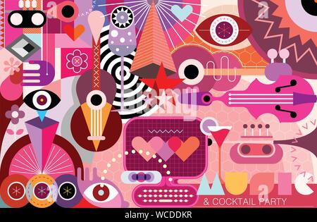 Conceptual Abstract Art design with musical instruments, cocktails and ...