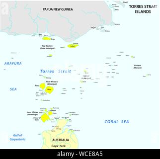 Map of the Australian Torres Strait Islands with flag Stock Vector ...