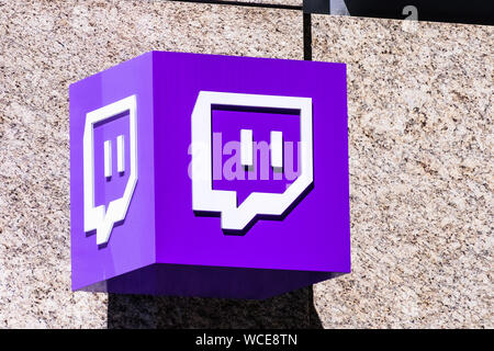 Twitch sign at company headquarters in Silicon Valley. Twitch is a live ...