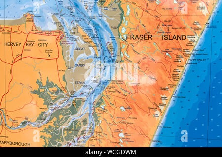 A wall map of showing part of Fraser Island and Hevey Bay on the ...