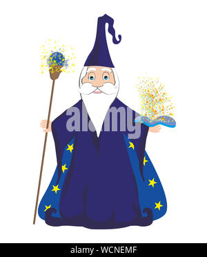 Funny old wizard with book Stock Photo - Alamy