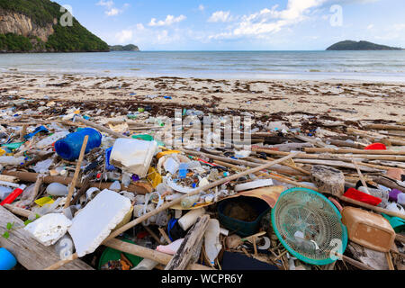Paradise beach in Thailand ruined by heavy plastic pollution Stock ...