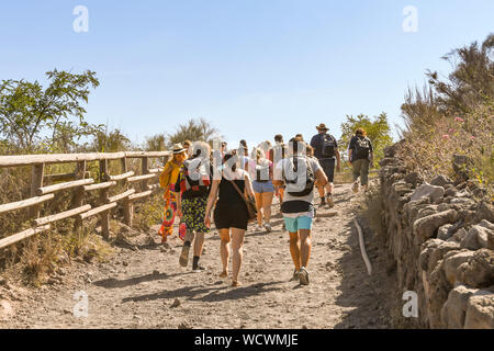 People walking up Vesuvius, Mount Vesuvius or Vesuvio, an active ...