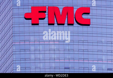 A logo sign outside of a FMC Corporation BioPolymer plant in Newark ...
