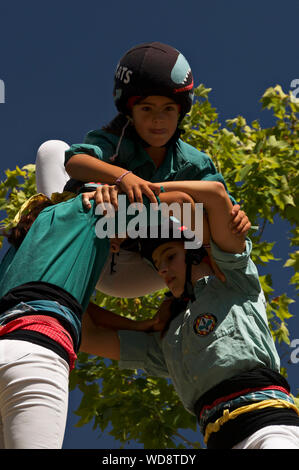 Casteller human pyramids in acton in Banyoles, Girona, Catalunya, Spain ...