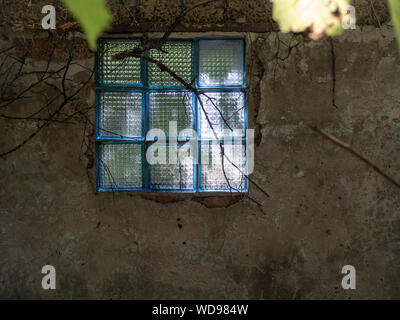 Very old Soviet style glass brick windows in industrial zone Stock ...