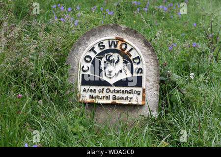 Sign denoting the boundary of the Cotswolds Area of Outstanding Natural ...