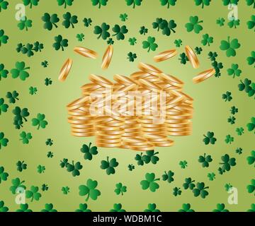 Greeting card of St. Patrick with sparkling green leaves of clover ...