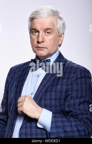 Senior grey-haired man artist smiling confident make photo by ...