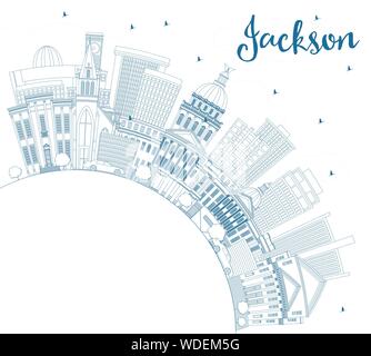 Outline Jackson Mississippi city skyline with white buildings. Vector ...