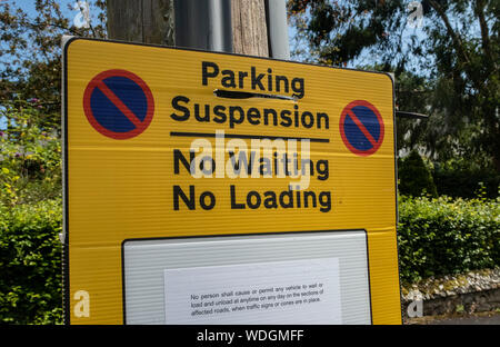 Parking suspension sign in Sidmouth, Devon, UK Stock Photo - Alamy