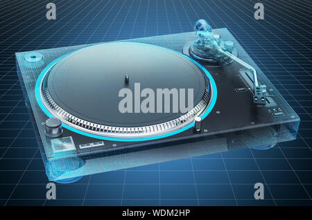 Visualization 3d cad model of retro phonograph, vintage gramophone ...