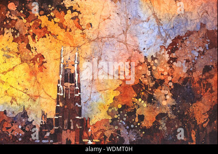 Watercolor painting of Duke Chapel on the Duke University campus ...