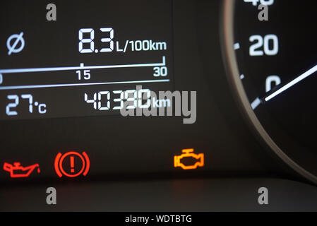 Car failure error signs on dashboard macro close up view Stock Photo ...