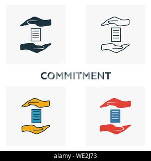 Commitment handshake icons collection in two different styles and ...