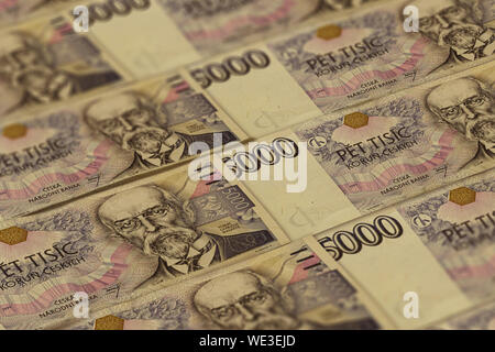 money, 5000 CZK, czech crown, banknote designed by Oldrich Kulhanek ...