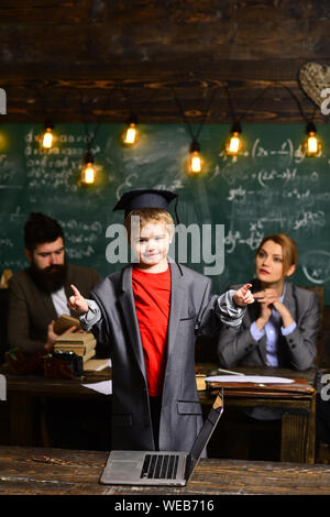 Teaching someone else is the best way to learn. Bearded man is tutor or ...