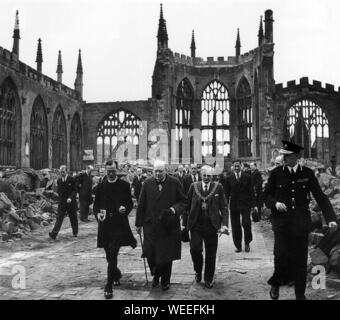 Winston Churchill visits Coventry Cathedral British Prime Minister grim ...