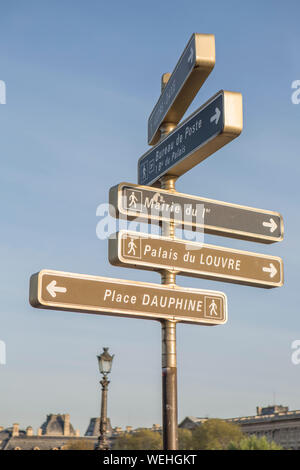 Street signs on Pont Neuf in Paris, France Stock Photo - Alamy