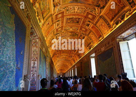 Gallery of Maps (Galleria delle carte geografiche) or Map Room vaulted ceiling in Vatican ...