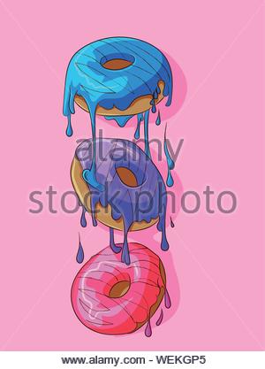 sweet pink melting donut glaze with colorful sprinkles vector ...