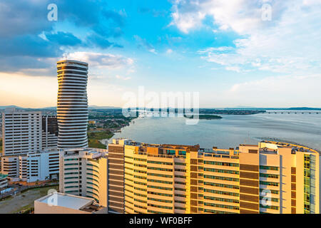 The Point building, a modern skyscraper, and the Guayas river ...
