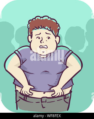 Illustration of a Fat Kid Boy Looking Up While Standing on a Weighing ...