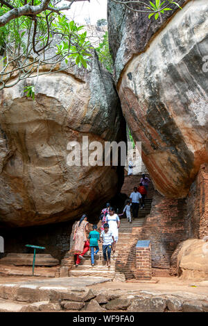 Pathway people climbing Sigiriya Rock ancient palace, Matale District ...