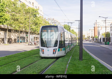 Paris tram - Grass covered tram track in the 13th arrondissement of ...