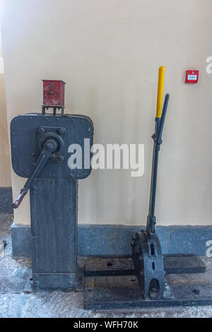 Ancient mechanisms for the remote control of steam trains Stock Photo ...