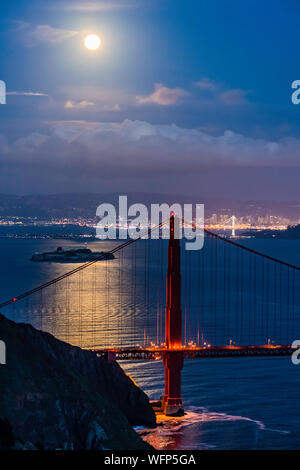 Moon and the Golden Gate Bridge San Francisco from the Golden Gate ...