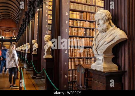 Busts in the Long Room, the old library of Trinity College, University ...