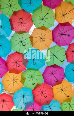Street with colorful umbrellas in Agueda, Aveiro - Portugal Stock Photo ...