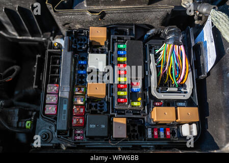 Car fuse box with fuses and relays. Car service Stock Photo - Alamy