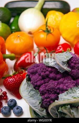 Assortment of rainbow color vegetables and fruits Stock Photo - Alamy