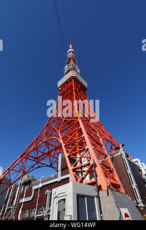 A low-angle shot of the Tokyo Tower in Japan during the night Stock ...