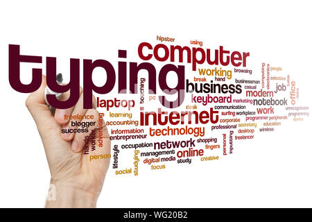 Businessman hand typing with cloud technology system and office symbol ...