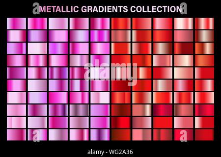 Pink and red ruby glossy gradient, metal foil texture. Color swatch set ...