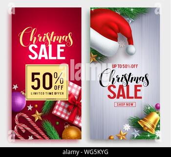 Christmas sale vector poster design. Santa claus character holding ...