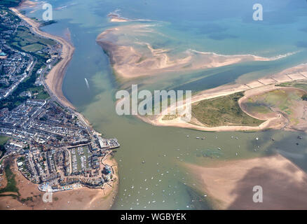 an aerial view of Exmouth and the river Ex, Devon, South West England ...
