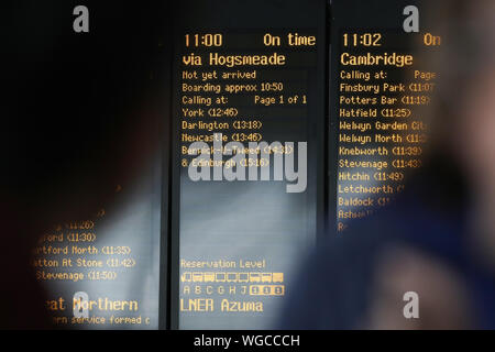 The Hogwarts Express is shown on the information board during the ...