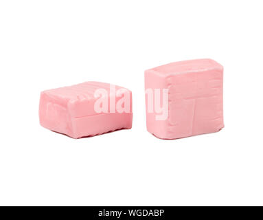 Two square chewy candies on white background Stock Photo - Alamy