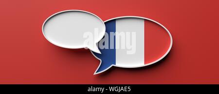 Parle francais, speak french concept. France flag speech bubble against ...
