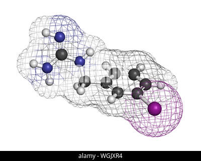 Iobenguane I-131 cancer drug molecule (radiopharmaceutical). 3D ...