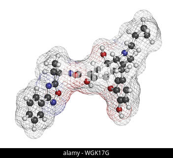 Naldemedine drug molecule. 3D rendering. Atoms are represented as ...