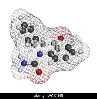 Oxcarbazepine epilepsy drug molecule. 3D rendering. Atoms are re Stock ...
