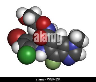 Selumetinib cancer drug molecule (MEK1 and MEK2 inhibitor). Stylized ...