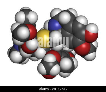 Trabectedin cancer drug molecule. 3D rendering. Atoms are represented ...