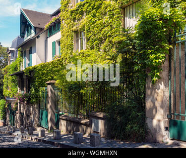 Rue Cortot, Montmartre, Paris, France, looking towards the 19c château ...